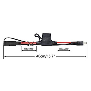 CERRXIAN 40cm 14AWG DC 5.5mm x 2.1mm to SAE 2 Pin Quick Disconnect Wire Harness Extension Cable with 10A Fuse for Portable Powers, Motorcycle Solar Panel Charger