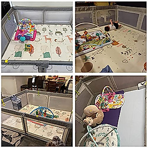 Mloong Baby Playpen with Mat, 59x59 Inches Extra Large Playpen for Babies and Toddlers, Indoor & Outdoor Activity Center, Safety Baby Fence with Gate, Baby Play Pen with Play Mat, Baby Play Yards
