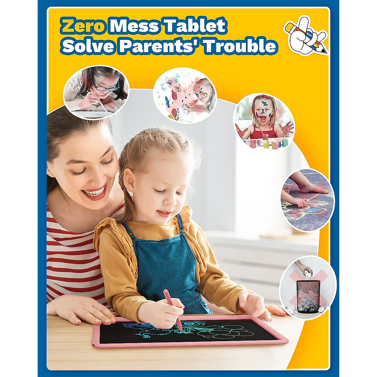 TEKFUN Teen Girl Gifts Ideas, 15inch LCD Writing Tablet for Kids Age 8-10 and Up, Doodle Board 4 5 6 7 Year Old Girl Toys, Mothdays Day Gifts Homeschool Supplies Easter Gifts for Toddlers (Pink)