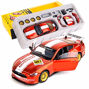 TGRCM-CZ 1/42 Ford Mustang Car Model, Take Apart Assembled Car, DIY Car Model kit Educational Building Toys, Children's Gifts, Can Open Door Birthday Gift for Children Red