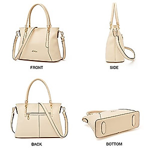 LAORENTOU Cow Leather Handbags for Women Top-handle Bags Purse Ladies Leather Satchel Shoulder Bags (Beige)