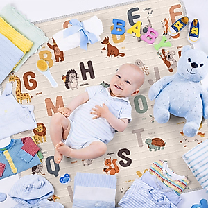 Funtery 43 x 43 Inch Boho Rainbow Baby Play Mat Portable Crawling Washable Foldable Tummy Time Non Slip Baby Floor Large Playpen Mat for Infants Toddlers Floor Playpen Activity(Woodland Animal)