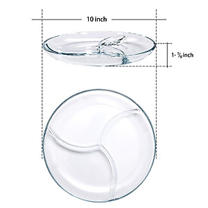 FOYO Round Tempered Glass Serving Platters/Trays - 3 Sectional -10'' Diameter, Set of 2