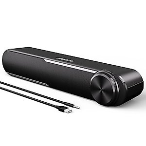 Jeecoo A30 Wired Computer Speakers PC Soundbar for Monitor - Clear Sound, USB-Powered w/3.5mm AUX, Big Volume Control - Laptop Tablet Compatible