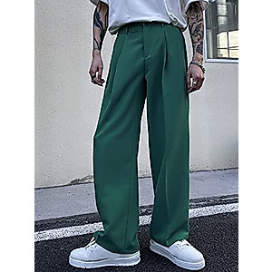 Milumia Men's Casual High Waisted Wide Leg Long Pants Button Zipper Fly Loose Trousers Green Large
