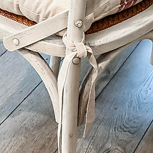 Piper Classics Market Place Red Grain Sack Stripe Chair Pad, 16" x 16", Farmhouse Décor Seat Cushion, Cream & Red