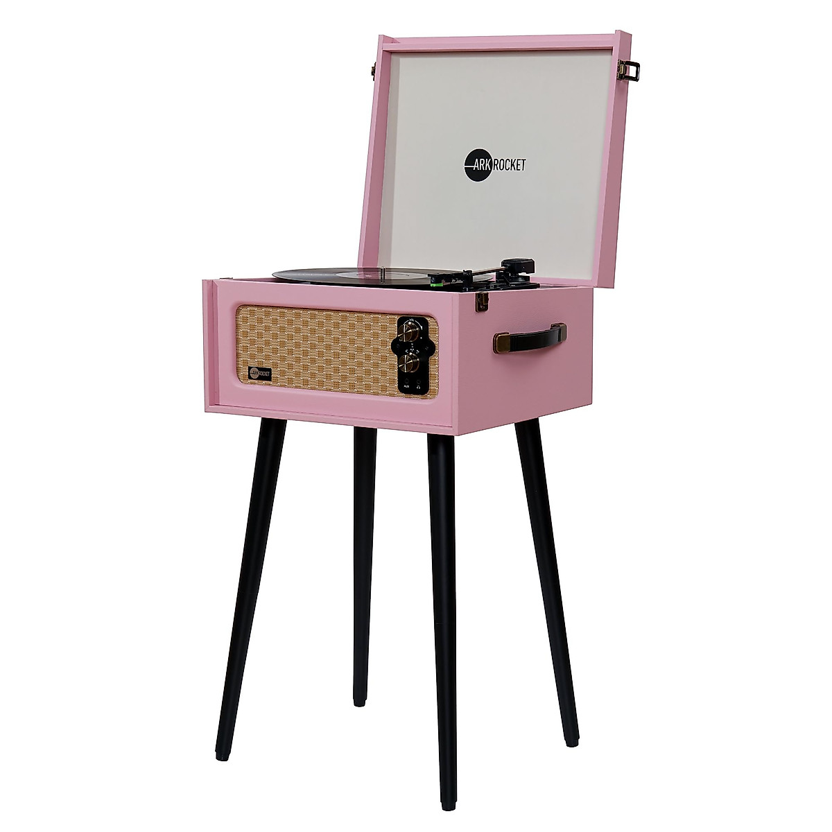 Arkrocket Discovery 3-Speed Bluetooth Record Player Retro Console Turntable with Built-in Speakers and Removable Legs (Pink)