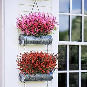 8 Bundles Fall Artificial Flowers Outdoor Lavender Fake Flowers UV Resistant Faux Plastic Plants No Fade Greenery Bushes for Garden Front Door Porch Window Box Walkway Patio Home Farmhouse Decor