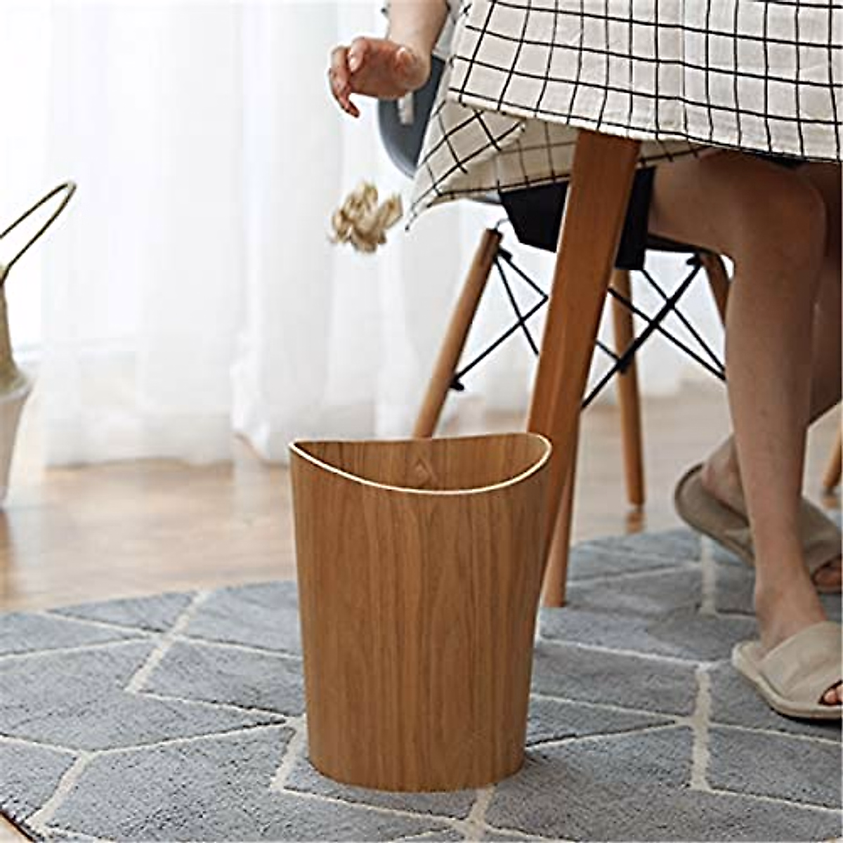 BISOZER Wood Trash Can, Round Stackable Wastebasket, Natural Wood Garbage Recycling Bin for Bathrooms, Powder Rooms, Kitchens, Home Offices (B-Light Wood)