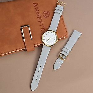 ANNEFIT Calfskin Leather Watch Straps 20mm, Thin Elegant Replacement Watch Band with Gold Buckle (Grey)