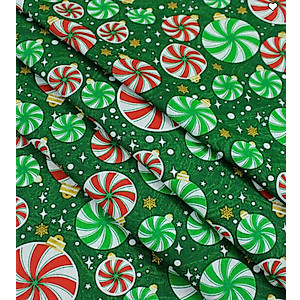 Christmas Peppermint Ornament Cotton Fabric by The Yard