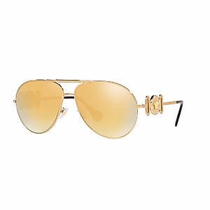 Versace Unisex Sunglasses Gold Frame, Brown Mirror Gold Lenses, 65MM