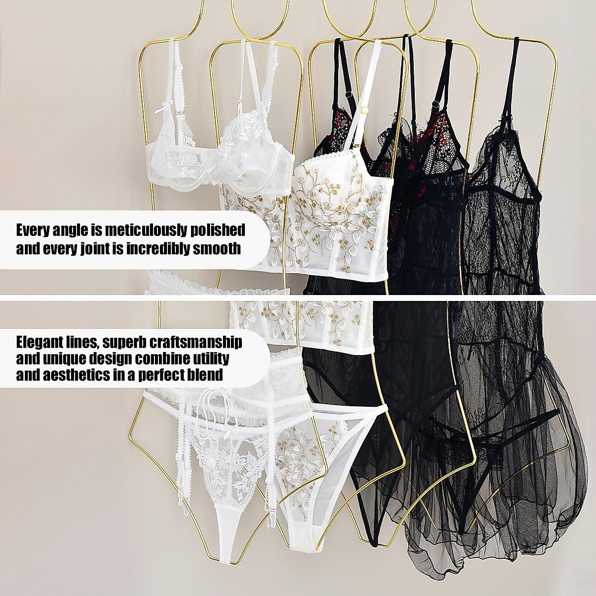 UIZLVEU Body Shape Display Clothes Hangers 10 Pack, Luxury Gold Metal Wire Swimsuit and Bikini Hangers, Lingerie Hangers for Closet Organization, Bathing Suit Hangers for Dress, Tank Top, Bra