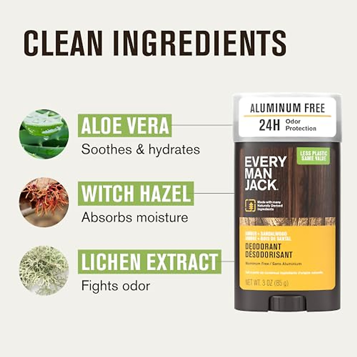 Every Man Jack Men's Deodorant Variety Set - Three Full-Sized Deodorant Sticks with Clean Ingredients & Incredible Scents - Cedar + Red Sage, Amber + Sandalwood, Sea Mineral + Citron - 3 oz (3 Pack)