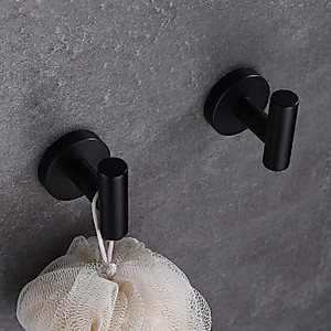 Hoooh Matte Black Towel Hook, SUS 304 Stainless Steel Coat/Robe Clothes Hook for Bath Kitchen Garage Wall Mounted (2 Pack), B100-BK-P2