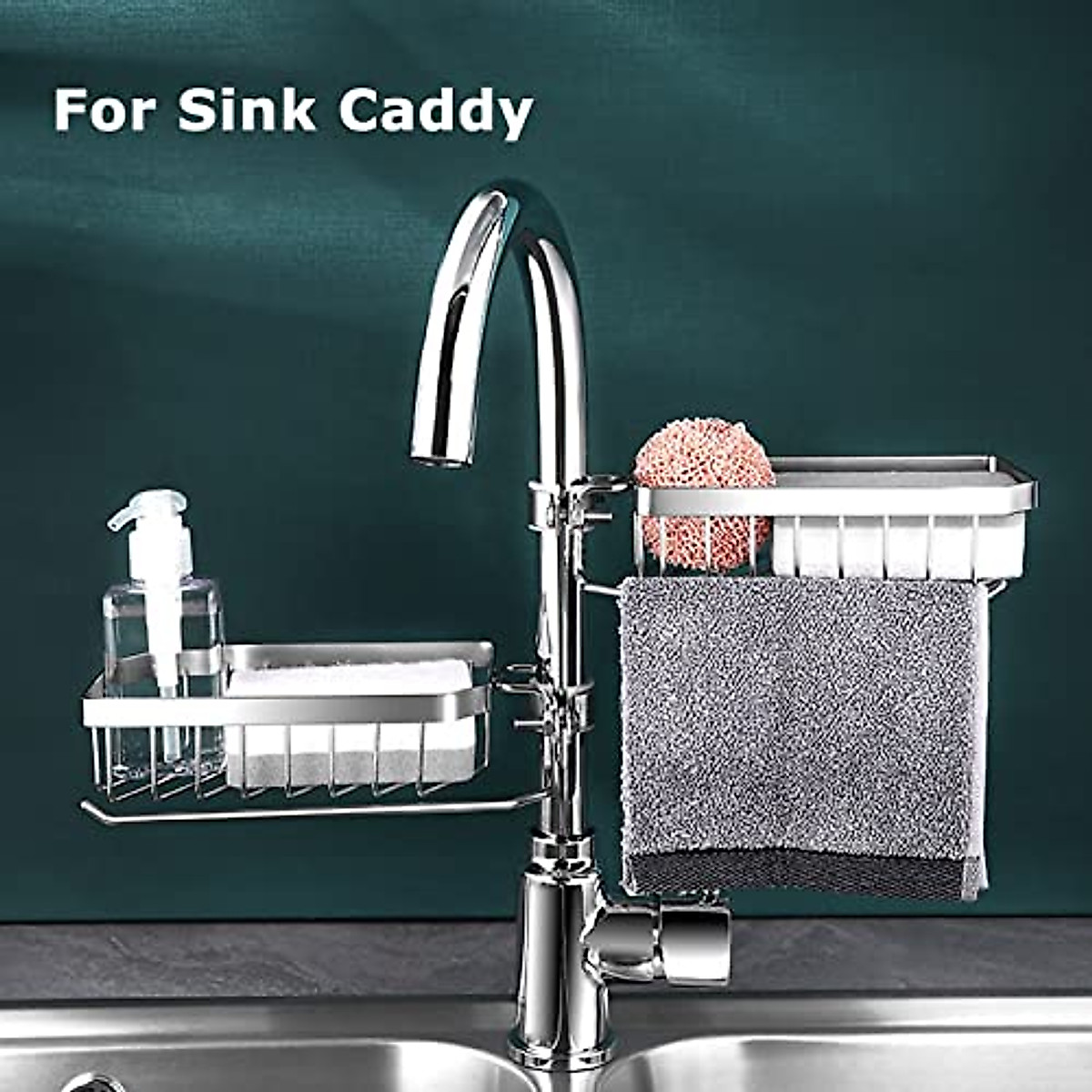 Faucet Sponge Holder for Kitchen Sink, ZeJlo Faucet Rack for Kitchen Sink and Shower Caddy, Premium SUS304 Stainless Steel Detachable Hanging Faucet Drain Rack for Soap Sponge Brush Scrubber