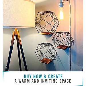 Comfify Industrial Wall Mounted Honeycomb Floating Shelves Set of 3 Decorative Hexagon Metal Wire Shelves – Large, Medium and Small - Modern Shelves for Home, Office and More - Rustic Brown