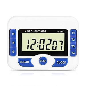 Fdit Count Down Timer Multi-Function 4 Channels Digital Kitchen Cooking Timer 4 Groups Set Magnetic Laboratory Meeting Timer with Digital Alarm Clock Function