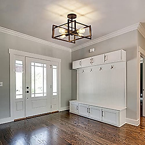 ZGLAOJT 4-Lights Close to Ceiling Light，Black Light Fixture Industrial Flush Mount Ceiling Light ，Farmhouse Chandelier Lighting for Kitchen Island Dining Room Bedroom Foyer Hallway