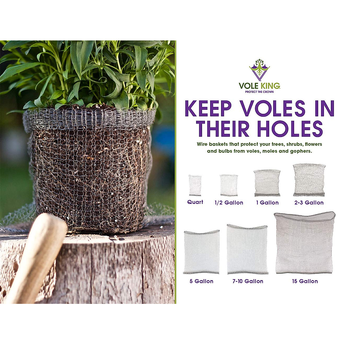 VOLE KING Plant Baskets - Gopher and Vole Baskets, 15 Gallon, Pack of 1 - Protect Plants, Trees, Flowers and Bulbs from Voles, Gophers and Moles - A One Time Solution, No Repellent Needed