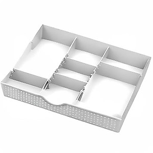 CAXXA 3 Slot Drawer Organizer with Two Adjustable Dividers - Drawer Storage 5 Compartments Junk Drawer Organizer for Office Desk Supplies and Accessories, White