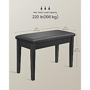 SONGMICS Duet Piano Bench with Padded Cushion and Storage Compartment, Piano Chair Seat, 13.4 x 29.1 x 19.7 Inches, Ink Black ULPB75BK