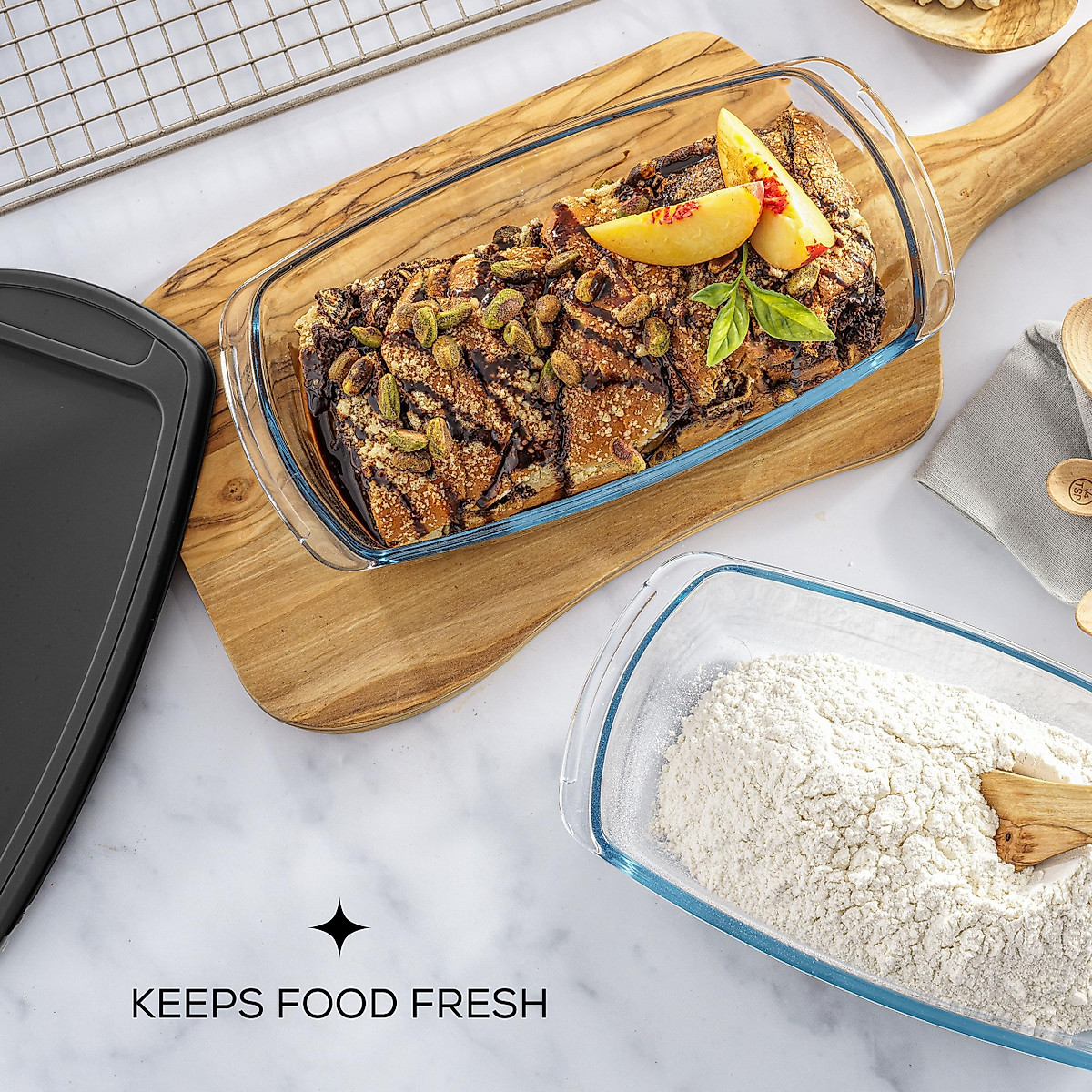 JoyJolt 3pc Loaf Pans for Baking Bread with Lids Baking Set. 1.9 Quart, Large Rectangular Baking Dish With Lid. Oven Pan, Banana Bread Pan, Lasagna Pan Deep with Lid, Bread Saver Container Airtight