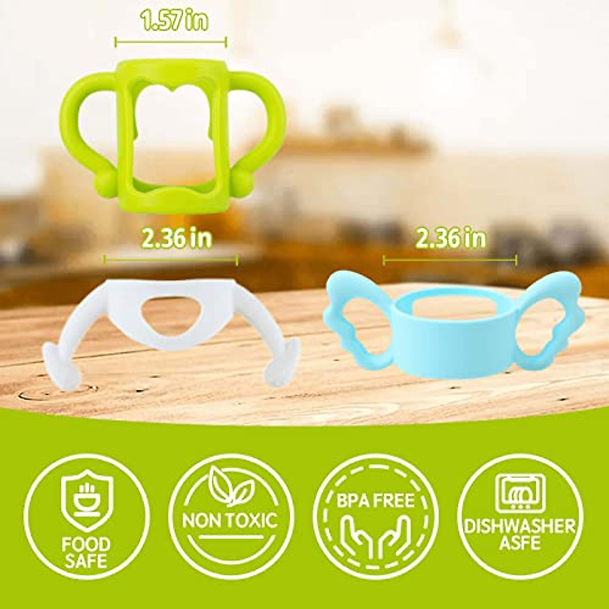 (3-Pack) Bottle Handles for Dr Brown Narrow Baby Bottles, 3 Styles 2 Sizes, Soft Silicone Bottle Holder for Baby Self-Feeding, Teach Baby to Drink Independently,Easy to Grip, BPA Free Soft Silicone