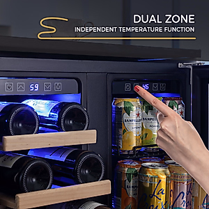 Empava 24 Inch Beverage Refrigerator Wine Dual Zone with Glass Door, Holds 20 Bottles and 72 Cans Built-in and Freestanding Fridge for Beer Soda Drink Bar Kitchen Cabinet, Silver