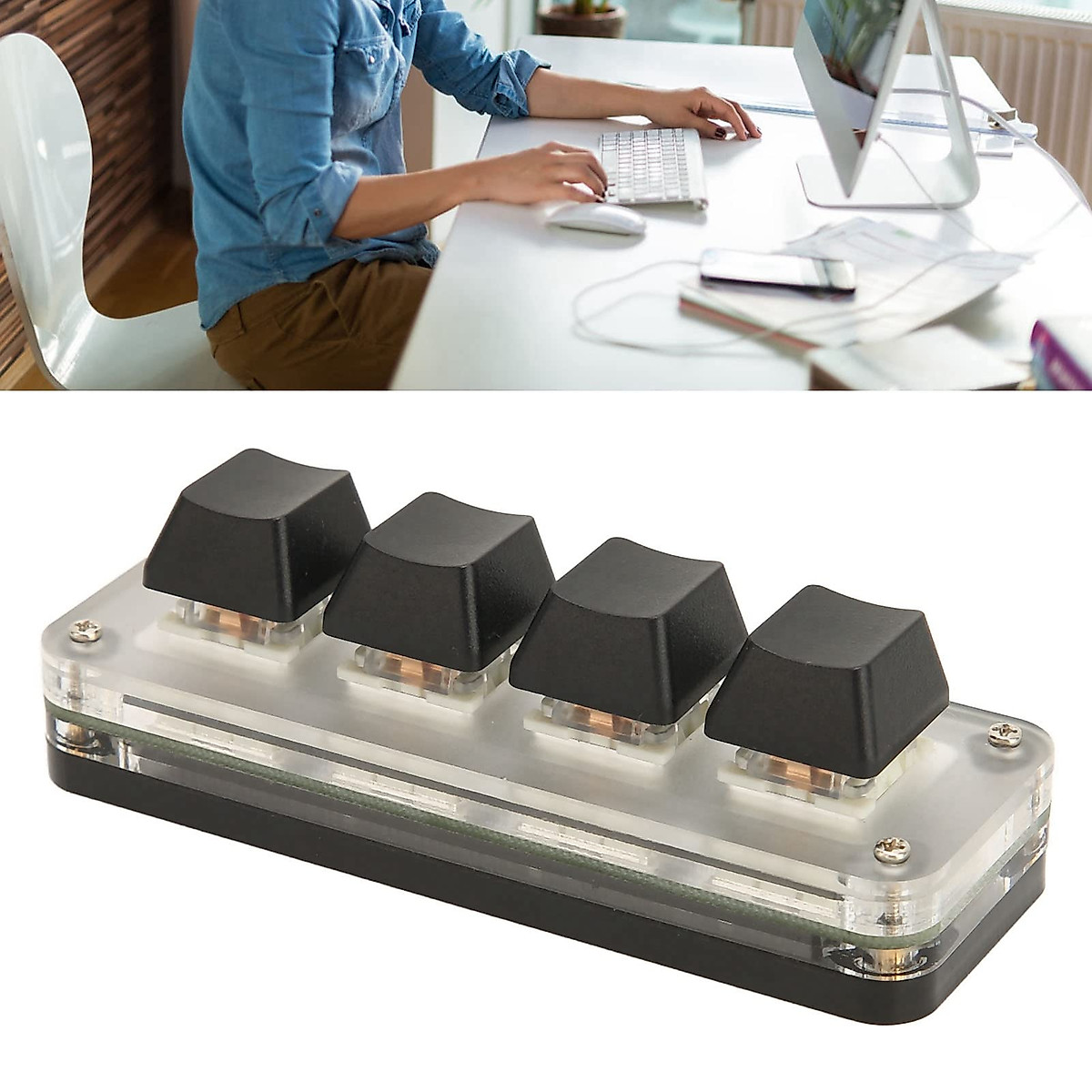 4 Keys Macro Programmable Keyboard, Acrylic RGB Backlight Gaming Keypad, DIY One Handed Mechanical Macro Pad 4Keys Keyboard for Winws Computer