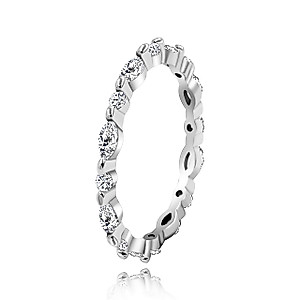 Uloveido Marquise & Round CZ Diamond Ladies Vintage Style Stackable Wedding Band Ring,925 Silver Milgrain Ring White Gold Filled (size 6)