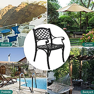 2 Pieces Cast Aluminum Patio Chair,Metal Outdoor Dining Chair with Armrest, Set of 2 All Weather Patio Armchairs,Outdoor Furniture Bistro Chairs for Lawn Porch Garden Backyard Poolside Deck,Black