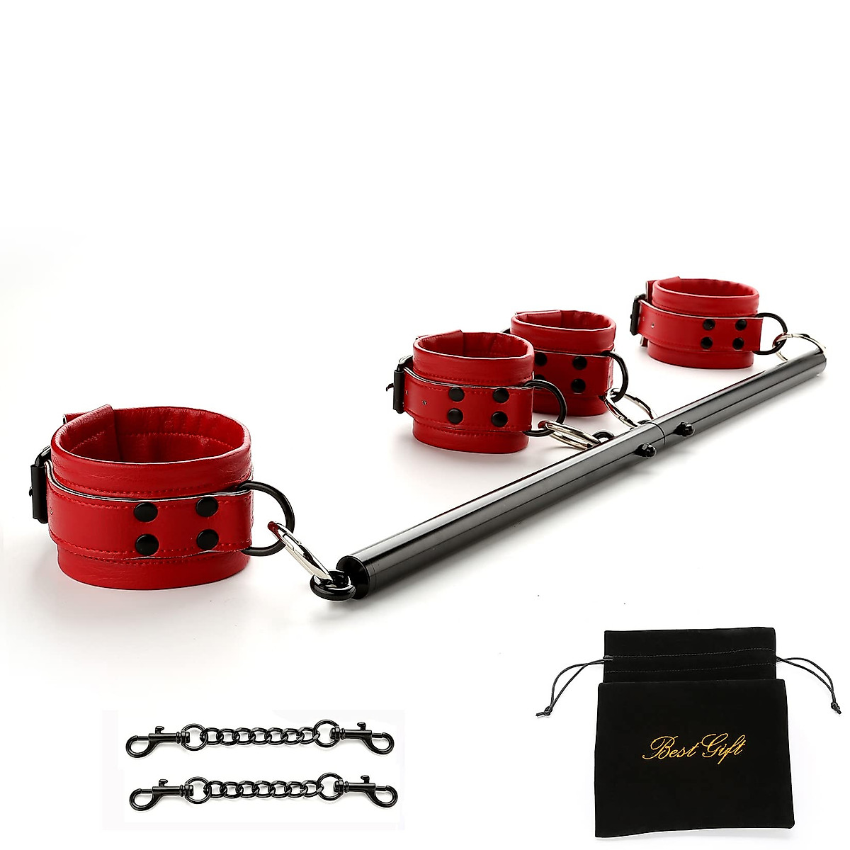 EXREIZST 3 in 1 Spreader Bar with 4 Leather Straps Set Adjustable Bar Training Tools Set, Black