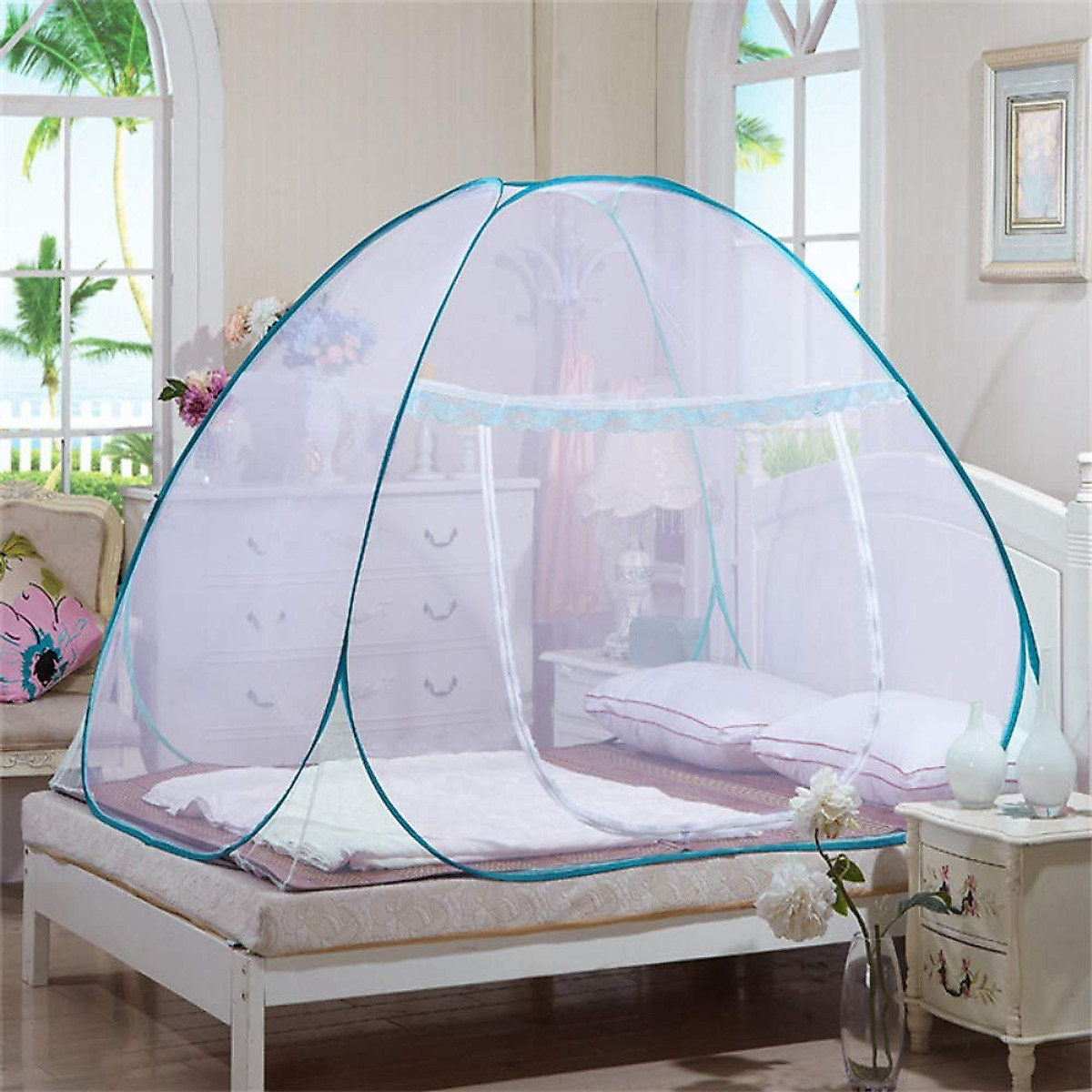 Anntool Pop-Up Mosquito Net, Portable Bed Canopy Folding Mosquito Net, Fine Mesh Net for Bed with Bottom for Baby Toddlers Kids Adult, Camping Tent for Travel, One Door, L 39 x W 75 x H 43 inches