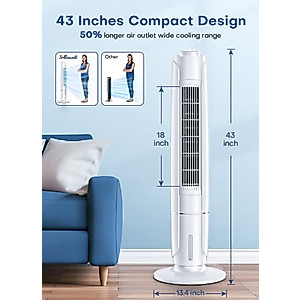 43-INCH Air Conditioner Portable for Room, BREEZEWELL Evaporative Air Cooler, 60° Oscillating Cooling Fan w/Remote, 12H Timer, 3 Speeds, 4 Ice Packs, Windowless Swamp Cooler for Bedroom Home Office