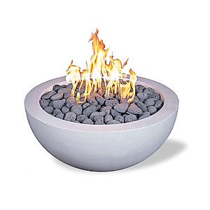 30" Premium Concrete Fire Bowl - Dark Grey Cement Round Natural Gas Fire Pit - Outdoor Fire Table with Key Valve GFRC (30" Diameter x 13" High) (Pewter)