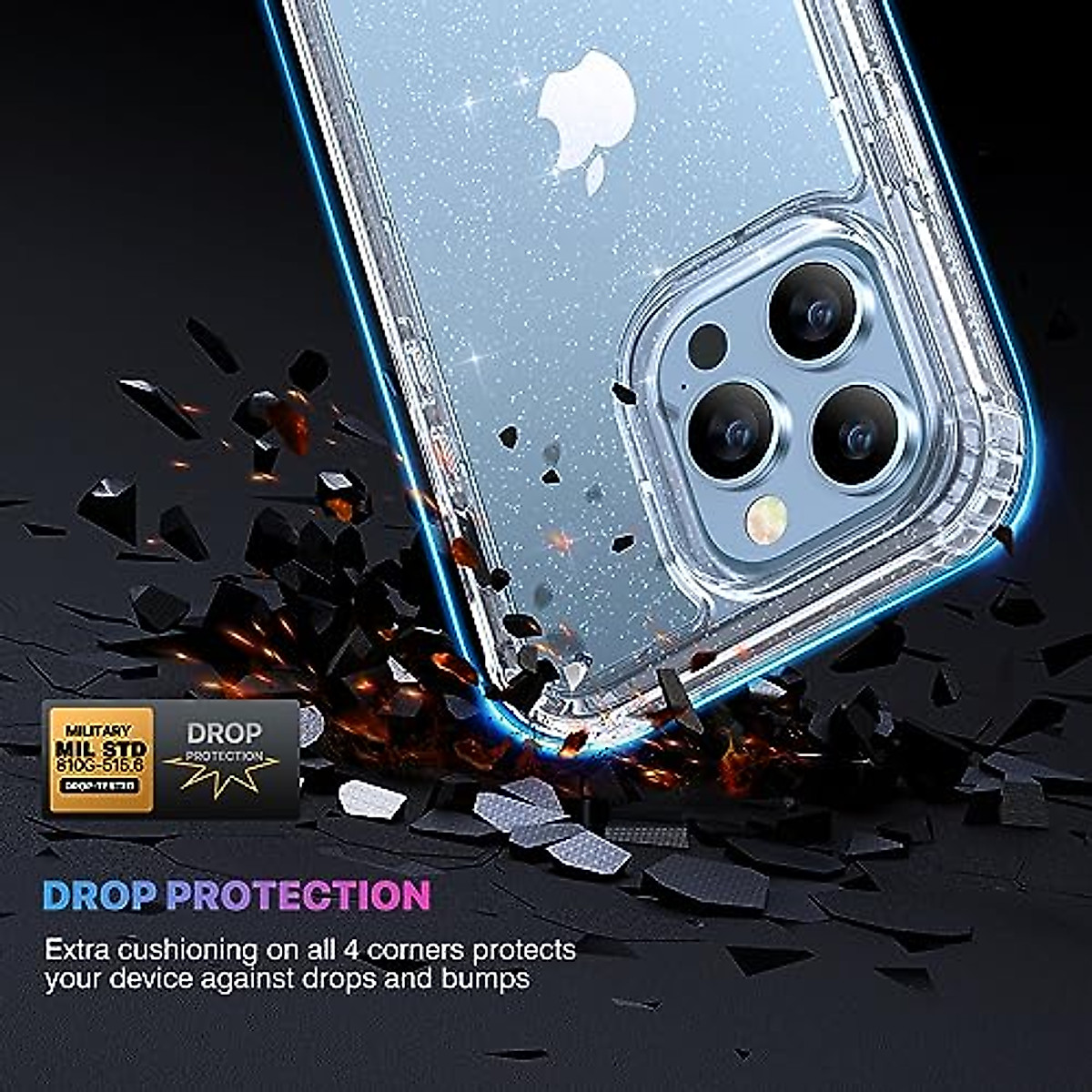 Diaclara Designed for iPhone 13 Pro Max Case [2023 New] Full Body Case with Built-in Touch Sensitive Anti-Scratch Screen Protector, Shockproof Phone Case for iPhone 13 Pro Max 6.7" (Clear Glitter)