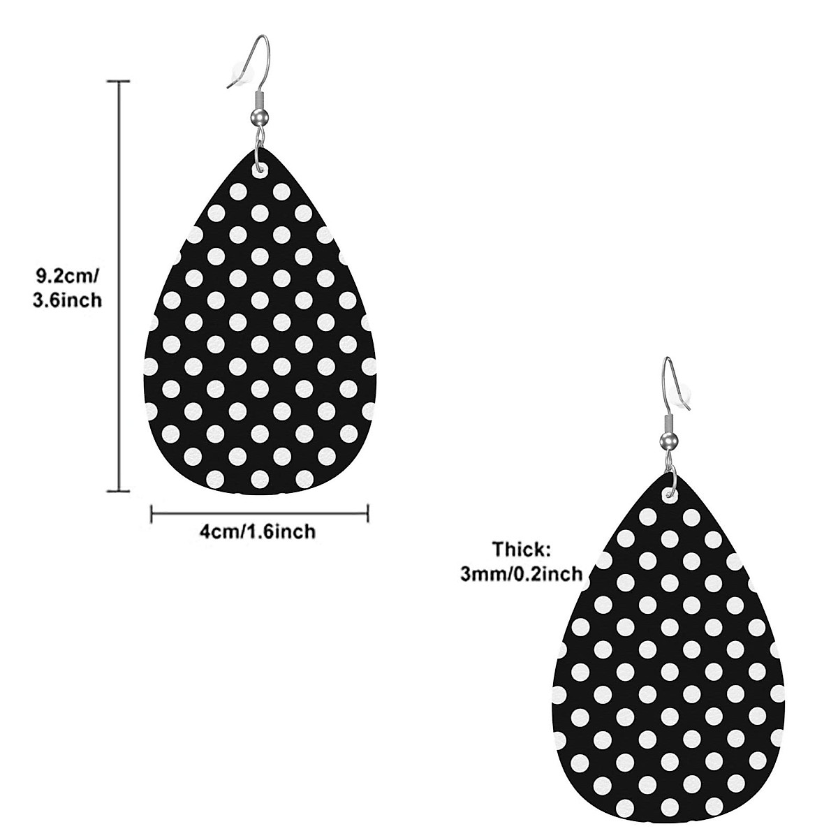 Black White Polka Dot Faux Leather Earrings For Women Lightweight Teardrop Dangle Earrings Gift
