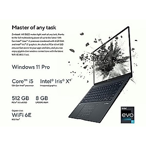 ASUS Zenbook 14.5" 2.8K(2880 x 1800) 120Hz OLED Laptop | EVO 12-Core i5-13500H | 100% DCI-P3 Pantone | WiFi 6E | 2X Thunderbolt 4 | Widnows 11 Home | w/HDMI (8GB LPDDR5 RAM | 1TB PCIe SSD)