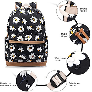 Xinveen Floral Laptop Backpack Rose School Bag Bookbags Lightweight Water Resistant Backpack for Womens Travel Black