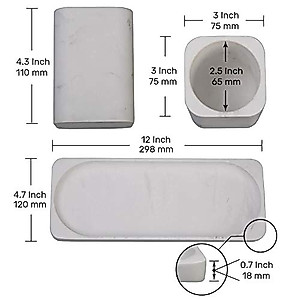 Besdor Bathroom Accessories Set Complete 3 Pieces Resin Marble Pattern 1 Vanity Tray and 2 Tumbler Cup Desk Organizer Makeup Brush Holder White