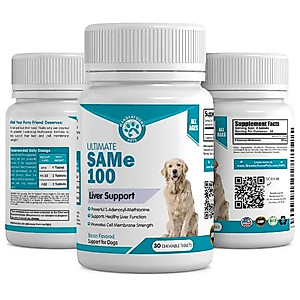 Wanderfound Pets Same 100 Liver Support for Dogs - Same S-Adenosyl-L-Methionine Hepatic Supplement for Liver & Brain Support - Bacon Flavored Sam E, Manufactured in The USA - 30 Chewable Tablets
