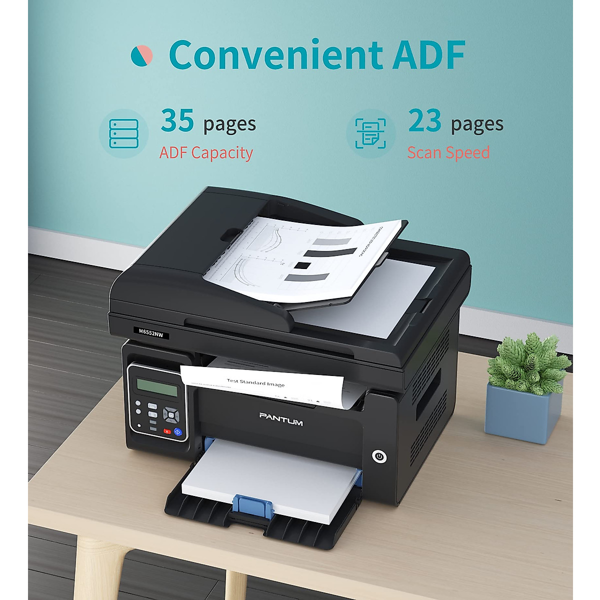 Pantum M6552NW All in One Laser Printer Scanner Copier with Auto Document Feeder, Wireless Multifunction Black and White Laser Printer, Black