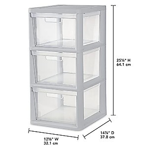 Sterilite 46306A01K, 1-Pack 3 Tower, Cement frame with clear drawers