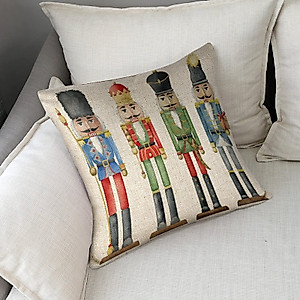 Christmas Nutcracker Soldiers Throw Pillow Covers 18×18 Pillowcases Set of 2 Winter Holidays Linen Decorative Square Pillow Case Cushion Covers Standard Size for Sofa Couch Outdoor Bed Pillow Protect