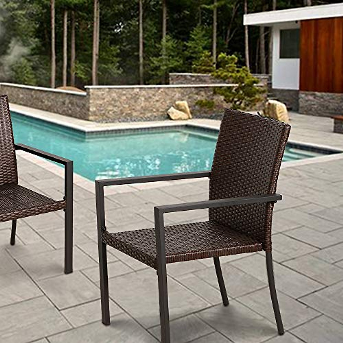 BALI OUTDOORS Gas Firepit Chairs Outdoor Wicker Patio Dining Set, Set of 2 Stackable Outdoor Wicker Chairs for Patio, Garden, Yards, Indoor, Multibrown