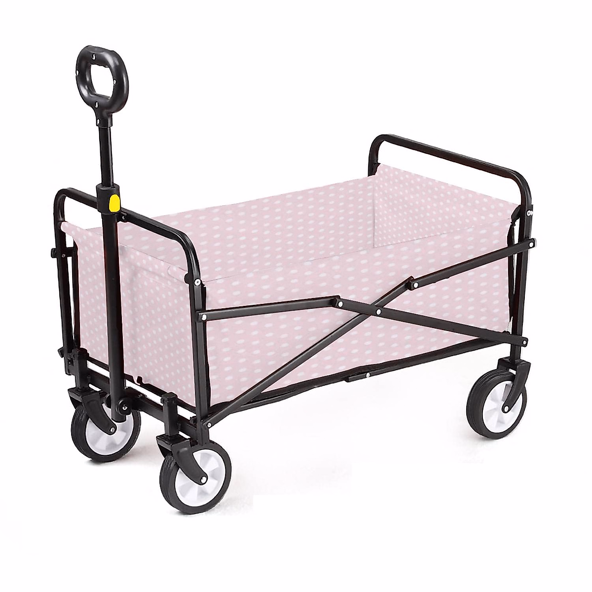 Collapsible Wagon Cart White Polka dot Lecture on White Polka dot Seamless Pink Polka dot Foldable Utility Wagon Large Capacity Garden Cart with Push Bar for Beach Camp Outdoor Shopping