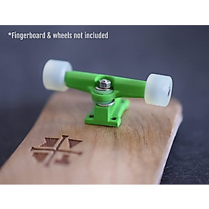 Teak Tuning Fingerboard Mini Trucks with Standard Tuning, Green - 29mm Width - Tuned & Assembled