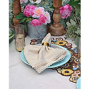 COTTON CRAFT Flax Linen Cloth Napkins with Lace - Set of 12 Lunch Dinner Napkins - Elegant Everyday Fall Harvest Thanksgiving Holiday Table Napkin - Washable Reusable Napkin - Oversized 20x20- Natural