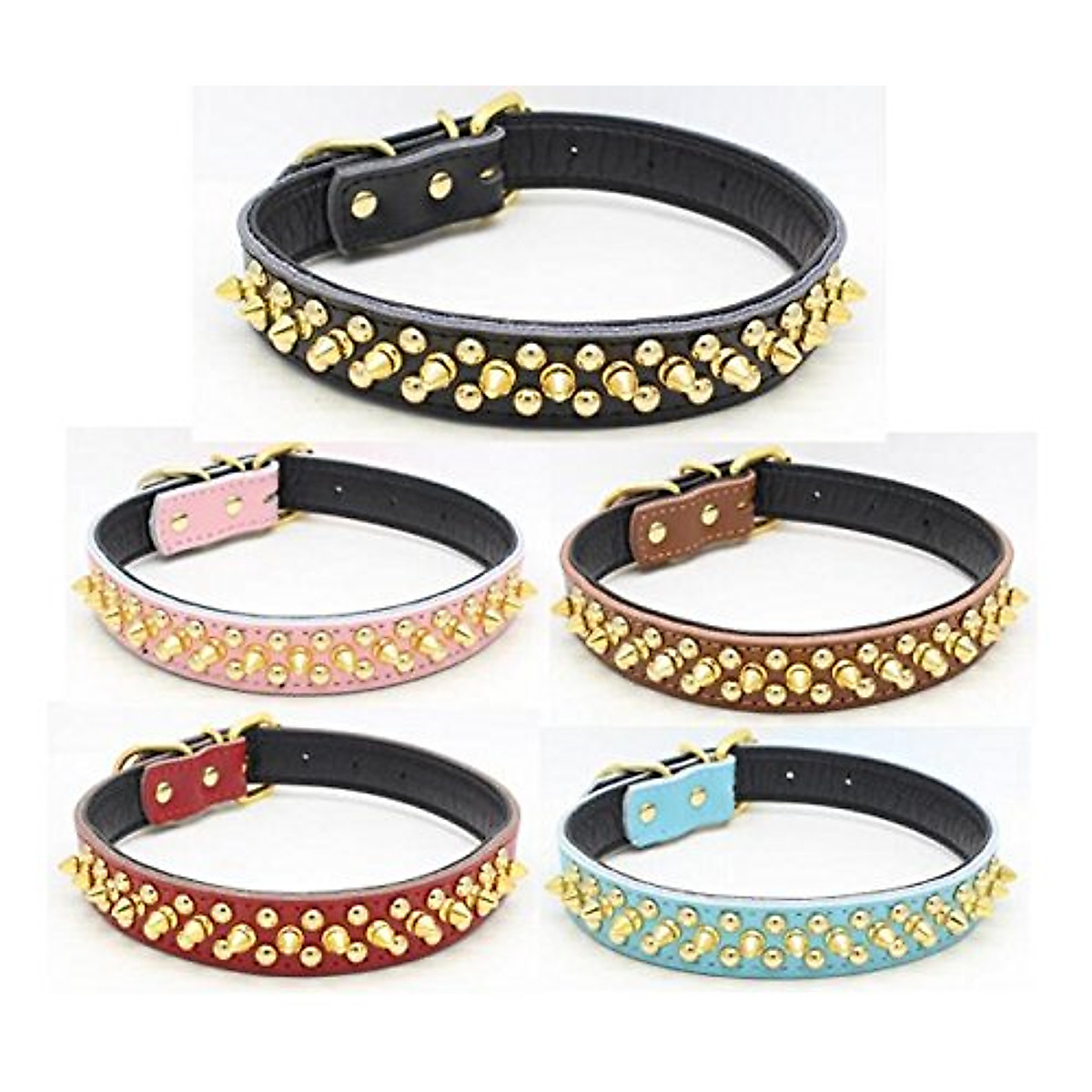 Benala Soft Genium Leather Gold Spiked Studded Pet Puppy Dog Collar for Small Medium Dogs Size S M L 5 Colors